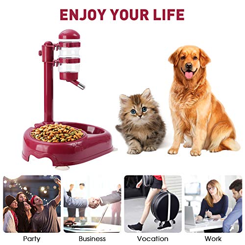 fatdaa Pet Standing Water Dispenser Bowl- Multifunctional Automatic,Feeder for Dog and Cat Height Adjustable 450ml Water Bottle,Automatic Standing Water Dispenser, Detachable Pole Self-Feeder