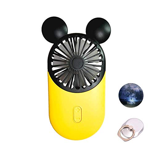 LACOVIA Cute Personal Mini Fan, Handheld & Portable USB Rechargeable Fan with Beautiful LED Light, 3 Adjustable Speeds, Finger Holder, Perfect for Indoor or Outdoor Activities, Cute Mouse (Yellow)