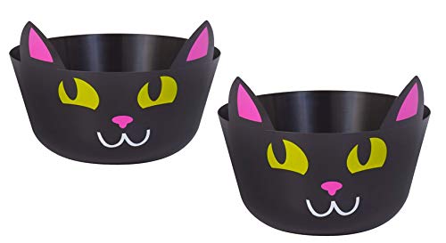 2 Piece Halloween Black Pink and White Adorable Cat Candy Treat Party Bowl