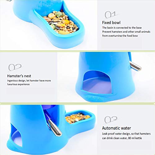 lnndong-Blue Suit Hamster Kettle, Water Dispenser with Bracket, Waterproof Drop Ball, Mini Bowl, Hamster nest, Vertical Dwarf Hamster Food cage Small Toy (one Set) Small Size