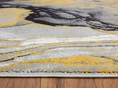 Abani Modern Grey & Yellow Marble 4' x 6' Area Rug, Rugs Arto Collection - Contemporary Colorful Abstract Liquid Style