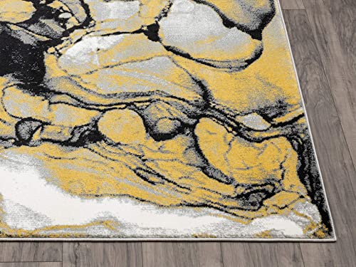 Abani Modern Grey & Yellow Marble 4' x 6' Area Rug, Rugs Arto Collection - Contemporary Colorful Abstract Liquid Style