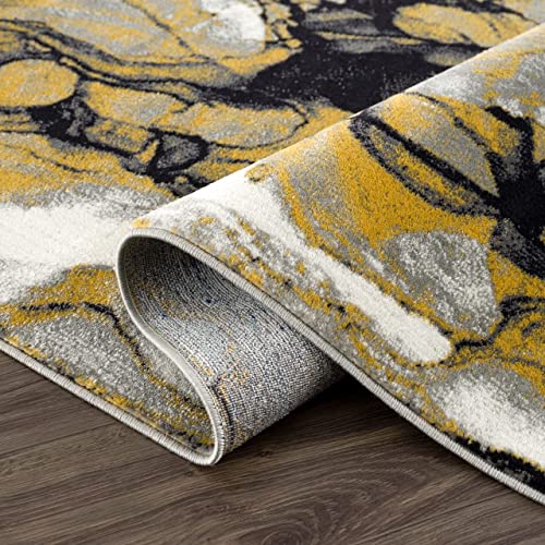 Abani Modern Grey & Yellow Marble 4' x 6' Area Rug, Rugs Arto Collection - Contemporary Colorful Abstract Liquid Style