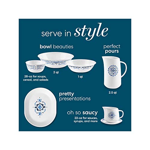 Corelle Coordinates 2-1/2-Qt Large Pitcher, Creamer Pitcher with Handle for Water, Milk, Coffee, Drinks and More, Portofino