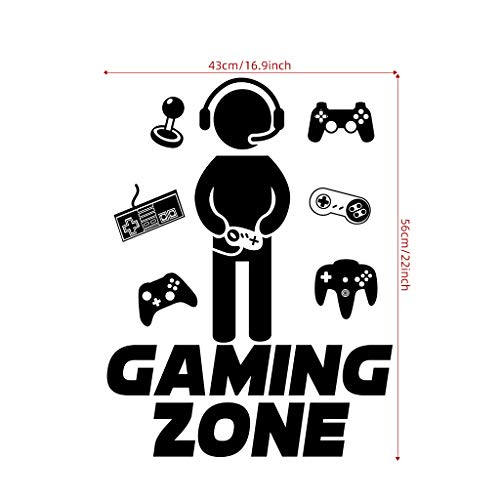 Gamer Wall Decals, Gaming Zone Wall Stickers, Video Game Boy with Controller Removable Vinyl Art Design Joystick Murals Quotes Decor for Net Bar Home Boys Room Playroom Bedroom Reusable DIY Decoration