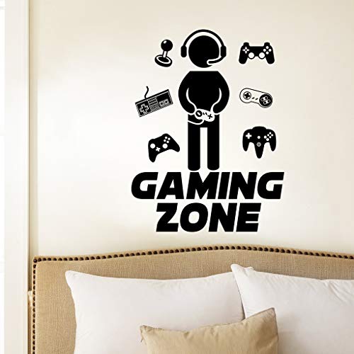 Gamer Wall Decals, Gaming Zone Wall Stickers, Video Game Boy with Controller Removable Vinyl Art Design Joystick Murals Quotes Decor for Net Bar Home Boys Room Playroom Bedroom Reusable DIY Decoration