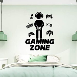 Gamer Wall Decals, Gaming Zone Wall Stickers, Video Game Boy with Controller Removable Vinyl Art Design Joystick Murals Quotes Decor for Net Bar Home Boys Room Playroom Bedroom Reusable DIY Decoration