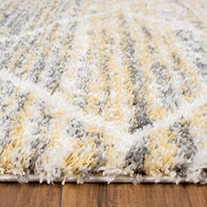 Abani Modern 5'3" X 7'6" Grey, Cream & Yellow Shag Area Rug Rugs Plush Contemporary Boston Collection Tassel Rug