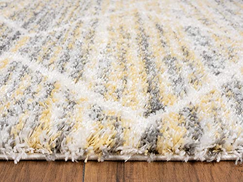 Abani Modern 5'3" X 7'6" Grey, Cream & Yellow Shag Area Rug Rugs Plush Contemporary Boston Collection Tassel Rug