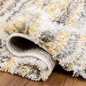 Abani Modern 5'3" X 7'6" Grey, Cream & Yellow Shag Area Rug Rugs Plush Contemporary Boston Collection Tassel Rug