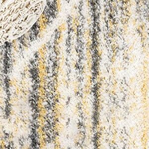 Abani Modern 5'3" X 7'6" Grey, Cream & Yellow Shag Area Rug Rugs Plush Contemporary Boston Collection Tassel Rug