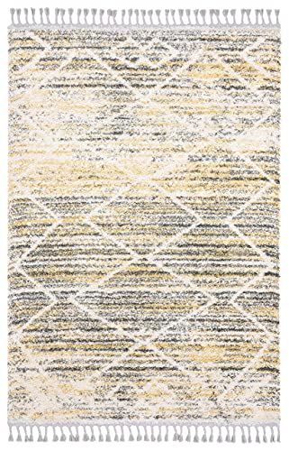 Abani Modern 5'3" X 7'6" Grey, Cream & Yellow Shag Area Rug Rugs Plush Contemporary Boston Collection Tassel Rug