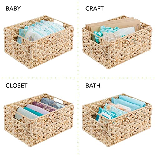 mDesign Hyacinth Braided Woven Kitchen Basket Bin with Built-in Handles for Organizing Kitchen Pantry, Cabinet, Cupboard, Countertop, Shelves - Holds Food, Drinks, Snacks, 3 Pack - Natural/Tan