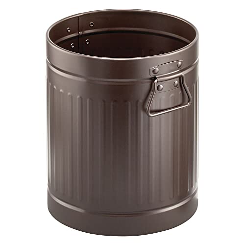 mDesign Steel Metal 2 Gallon/7 Liter Trash Can Wastebasket, Garbage Bin with Handles for Bathroom, Kitchen, Bedroom, Office - Holds Trash, Waste, Garbage, Recycling - Bronze