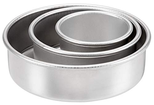 AmazonCommercial Aluminum Round Cake Pans, 3-Piece Set, Includes Pan Sizes in 8, 6, and 4 Inches