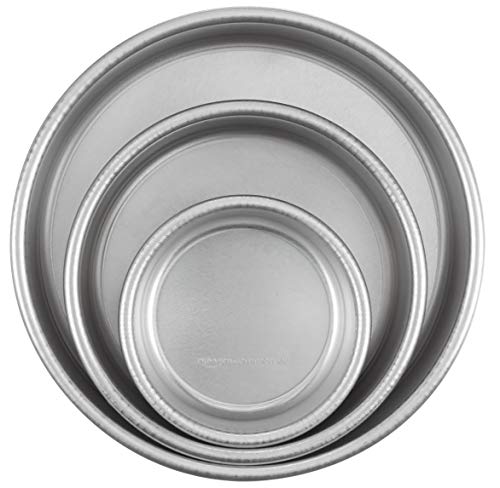 AmazonCommercial Aluminum Round Cake Pans, 3-Piece Set, Includes Pan Sizes in 8, 6, and 4 Inches