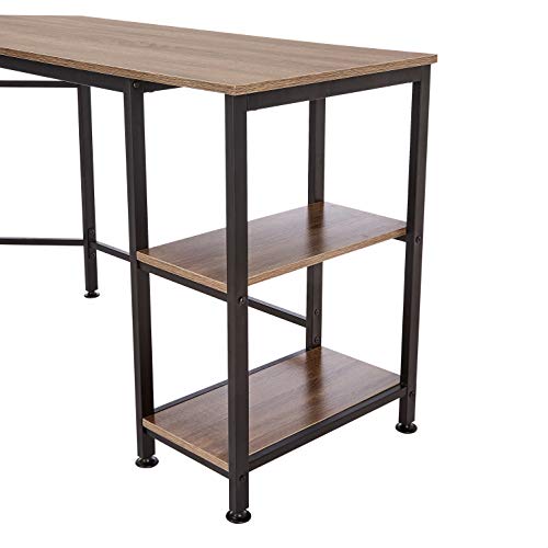 Amazon Basics L-Shape Computer Desk with Shelves for Storage, 54.3 Inch, Espresso with Black Frame