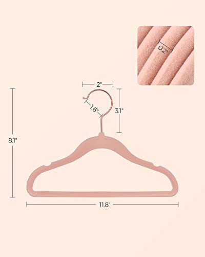 SONGMICS Kids Hangers Velvet 50 Pack, Children’s Hangers for Closet with Rose Gold Hooks, Premium Velvet Hangers for Nursery, Non-Slip Hangers, Light Pink UCRF027P01