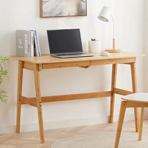 nnewvante writing computer desk 46" bamboo home office table with 2 drawers, modern furniture simple study makeup workstation