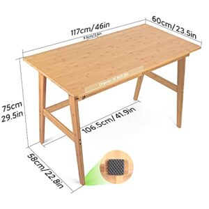 Nnewvante Writing Computer Desk 46" Bamboo Home Office Table with 2 Drawers, Modern Furniture Simple Study Makeup Workstation