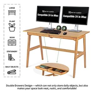 Nnewvante Writing Computer Desk 46" Bamboo Home Office Table with 2 Drawers, Modern Furniture Simple Study Makeup Workstation