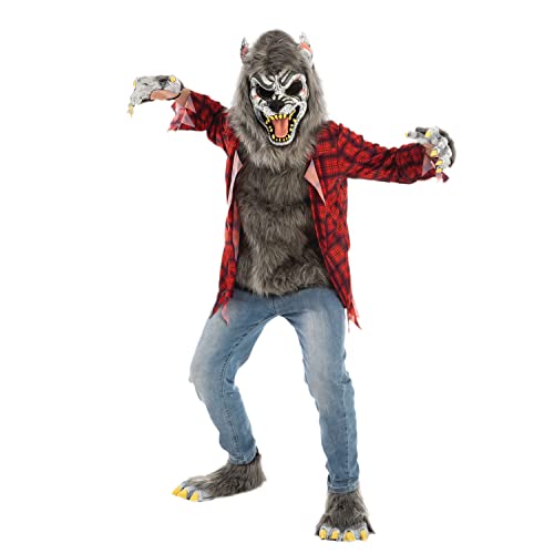 Spooktacular Creations Red Werewolf Halloween Kids Costume with Mask, Gloves and Shoes for Halloween Dress Up Parties, Festivals-S(5-7yr)