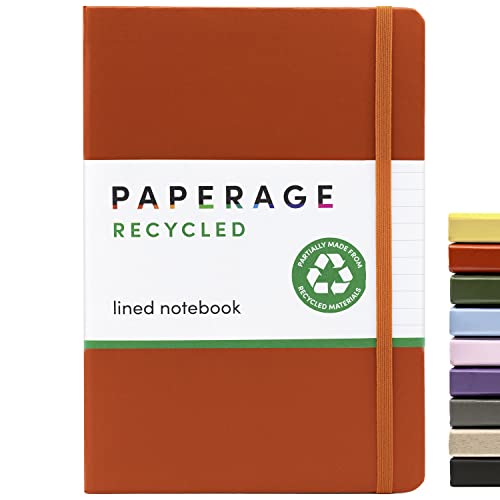 PAPERAGE Recycled Lined Journal Notebook, (Rust Orange Terracotta), 160 Pages, Medium 5.7 inches x 8 inches - 100 gsm Thick Paper, Hardcover