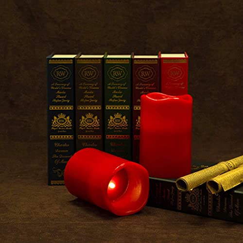 Urchoice Red Flameless Candles Battery Operated Pillar Real Wax Realistic Flickering Electric LED Candle(Dia 4" X H 6") Set of 2, with 10-Key Remote and Cycling 24 Hours Timer