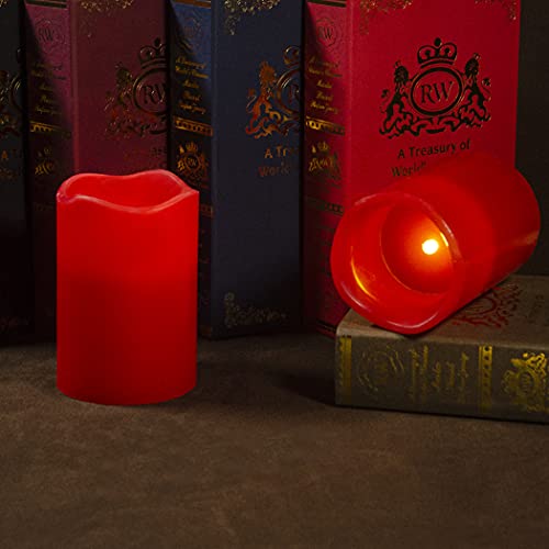 Urchoice Red Flameless Candles Battery Operated Pillar Real Wax Realistic Flickering Electric LED Candle(Dia 4" X H 6") Set of 2, with 10-Key Remote and Cycling 24 Hours Timer