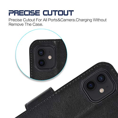 Arae Case for iPhone 12 / iPhone 12 Pro 6.1 inch Wallet Case Flip Cover with Card Holder and Wrist Strap for iPhone 12 / iPhone 12 Pro 6.1 inch - Black