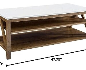 Walker Edison Modern Farmhouse A-Frame Wood Rectangle Coffee Table Living Room Ottoman Storage Shelf, 48 Inch, Natural Walnut