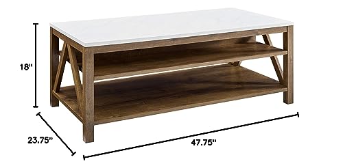 Walker Edison Modern Farmhouse A-Frame Wood Rectangle Coffee Table Living Room Ottoman Storage Shelf, 48 Inch, Natural Walnut