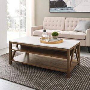 walker edison modern farmhouse a-frame wood rectangle coffee table living room ottoman storage shelf, 48 inch, natural walnut