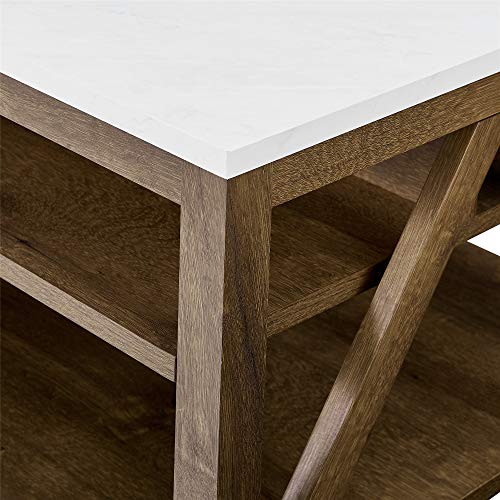 Walker Edison Modern Farmhouse A-Frame Wood Rectangle Coffee Table Living Room Ottoman Storage Shelf, 48 Inch, Natural Walnut