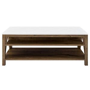 Walker Edison Modern Farmhouse A-Frame Wood Rectangle Coffee Table Living Room Ottoman Storage Shelf, 48 Inch, Natural Walnut