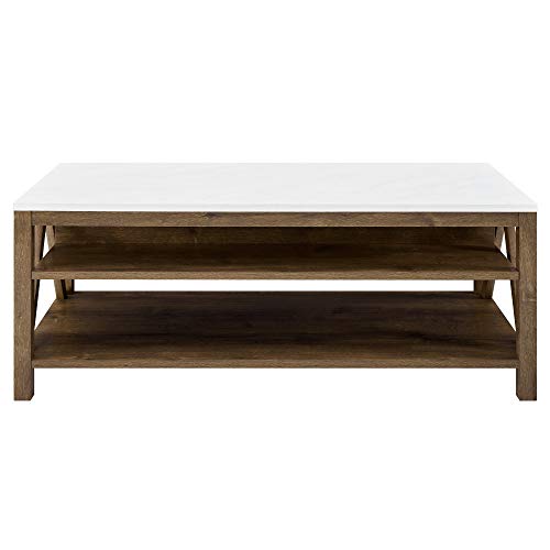 Walker Edison Modern Farmhouse A-Frame Wood Rectangle Coffee Table Living Room Ottoman Storage Shelf, 48 Inch, Natural Walnut