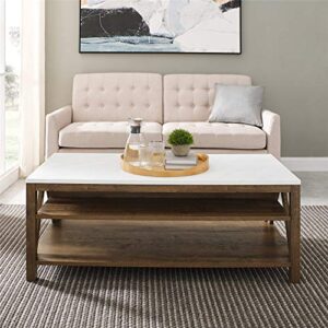 Walker Edison Modern Farmhouse A-Frame Wood Rectangle Coffee Table Living Room Ottoman Storage Shelf, 48 Inch, Natural Walnut