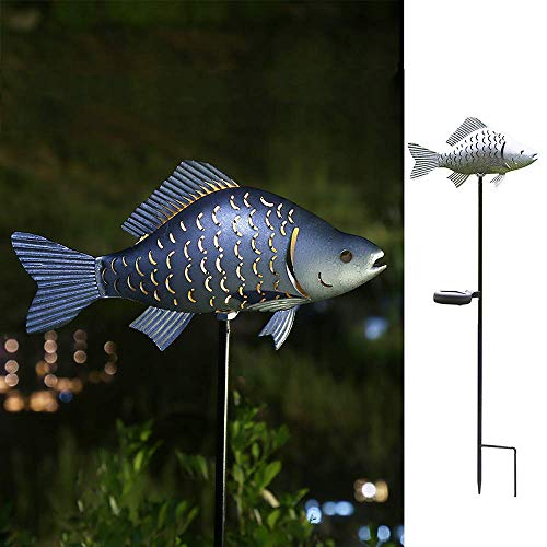 KAIXOXIN Solar Garden Lights Metal Fish Decorative Stake for Outdoor Patio Yard Decorations,Warm White LED Solar Path Lights