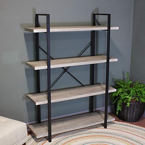 Sunnydaze 4-Tier Bookshelf - Industrial Style with Freestanding Open Shelves with Veneer Finish - Oak Gray