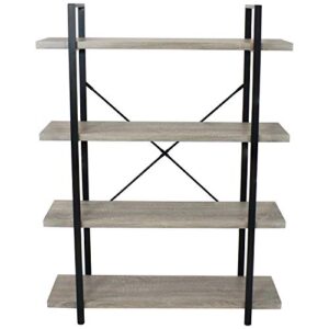 Sunnydaze 4-Tier Bookshelf - Industrial Style with Freestanding Open Shelves with Veneer Finish - Oak Gray