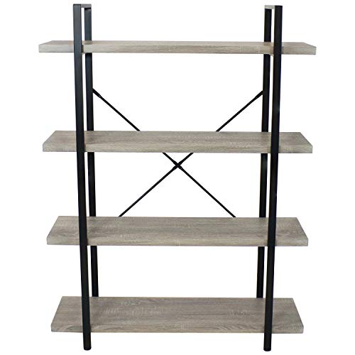 Sunnydaze 4-Tier Bookshelf - Industrial Style with Freestanding Open Shelves with Veneer Finish - Oak Gray