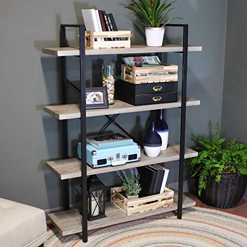 Sunnydaze 4-Tier Bookshelf - Industrial Style with Freestanding Open Shelves with Veneer Finish - Oak Gray