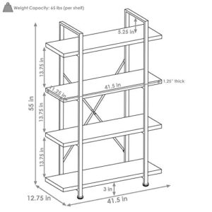 Sunnydaze 4-Tier Bookshelf - Industrial Style with Freestanding Open Shelves with Veneer Finish - Oak Gray