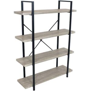 Sunnydaze 4-Tier Bookshelf - Industrial Style with Freestanding Open Shelves with Veneer Finish - Oak Gray