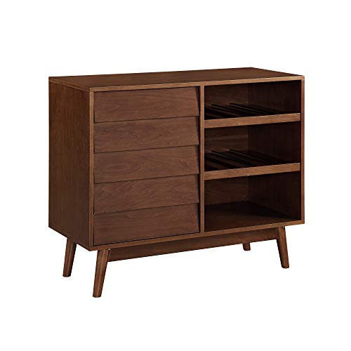 Walker Edison Mid-Century Modern Wood Kitchen Buffet Sideboard with Bottle Storage-Entryway Serving Wine Storage Doors-Dining Room Console, 36 Inch, Walnut