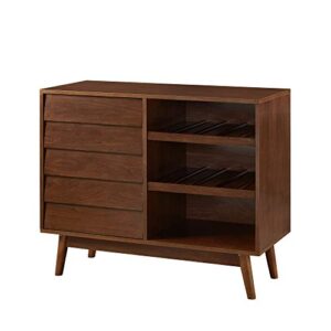 Walker Edison Mid-Century Modern Wood Kitchen Buffet Sideboard with Bottle Storage-Entryway Serving Wine Storage Doors-Dining Room Console, 36 Inch, Walnut