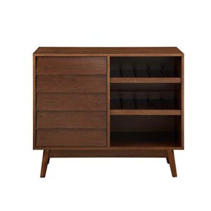 Walker Edison Mid-Century Modern Wood Kitchen Buffet Sideboard with Bottle Storage-Entryway Serving Wine Storage Doors-Dining Room Console, 36 Inch, Walnut