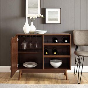 Walker Edison Mid-Century Modern Wood Kitchen Buffet Sideboard with Bottle Storage-Entryway Serving Wine Storage Doors-Dining Room Console, 36 Inch, Walnut