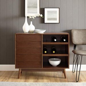 Walker Edison Mid-Century Modern Wood Kitchen Buffet Sideboard with Bottle Storage-Entryway Serving Wine Storage Doors-Dining Room Console, 36 Inch, Walnut