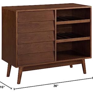 Walker Edison Mid-Century Modern Wood Kitchen Buffet Sideboard with Bottle Storage-Entryway Serving Wine Storage Doors-Dining Room Console, 36 Inch, Walnut